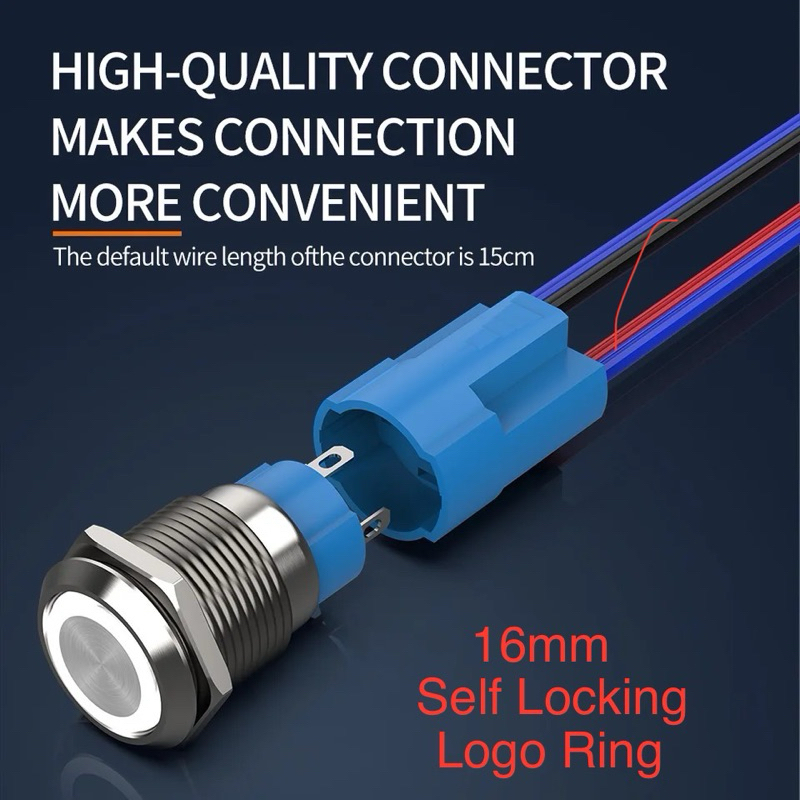 Jual Saklar Latching 12 24V 220V 16Mm Led Ring Push Button Self Locking ...