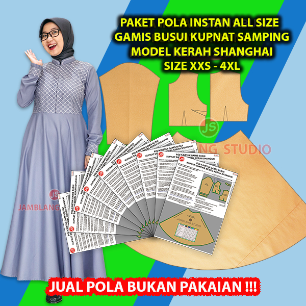 Jual Paket 9 Size Pola Instan Gamis Busui Kupnat Samping Kerah Shanghai All Size Pola Jamblang ...