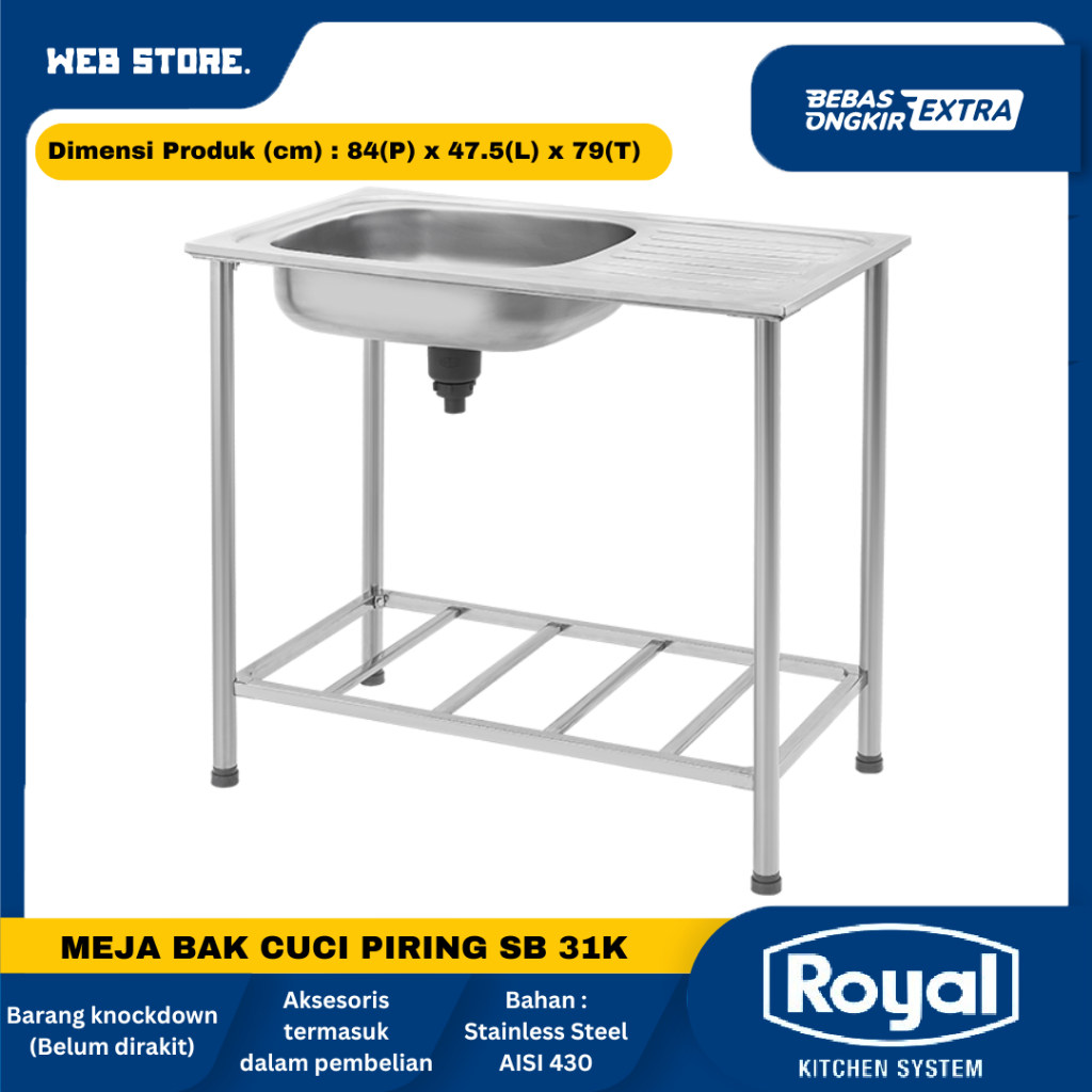 Jual Meja Bak Cuci Piring Portable Royal Kitchen Sink SB 31K Stainless ...