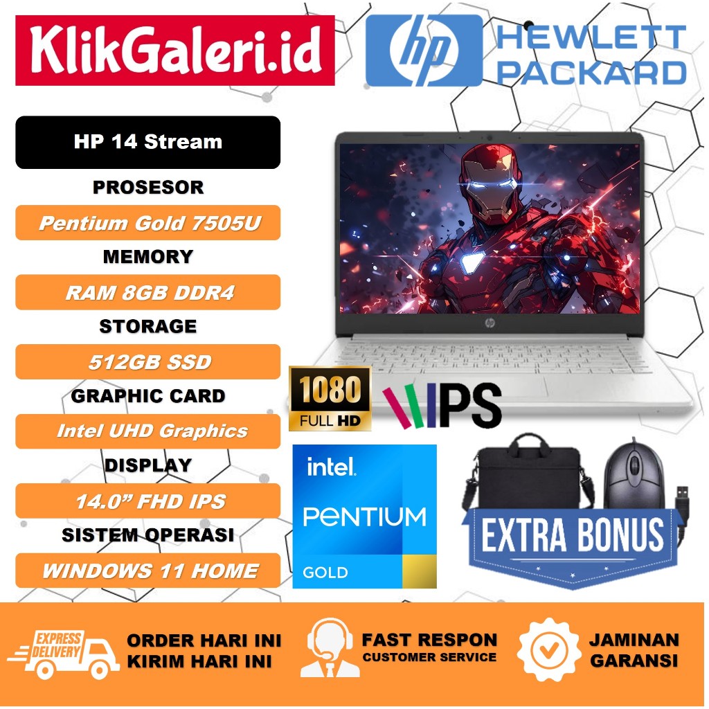 Jual Laptop Sekolah HP 14 Intel Pentium Gold 7505 8GB 512GB SSD FHD IPS ...