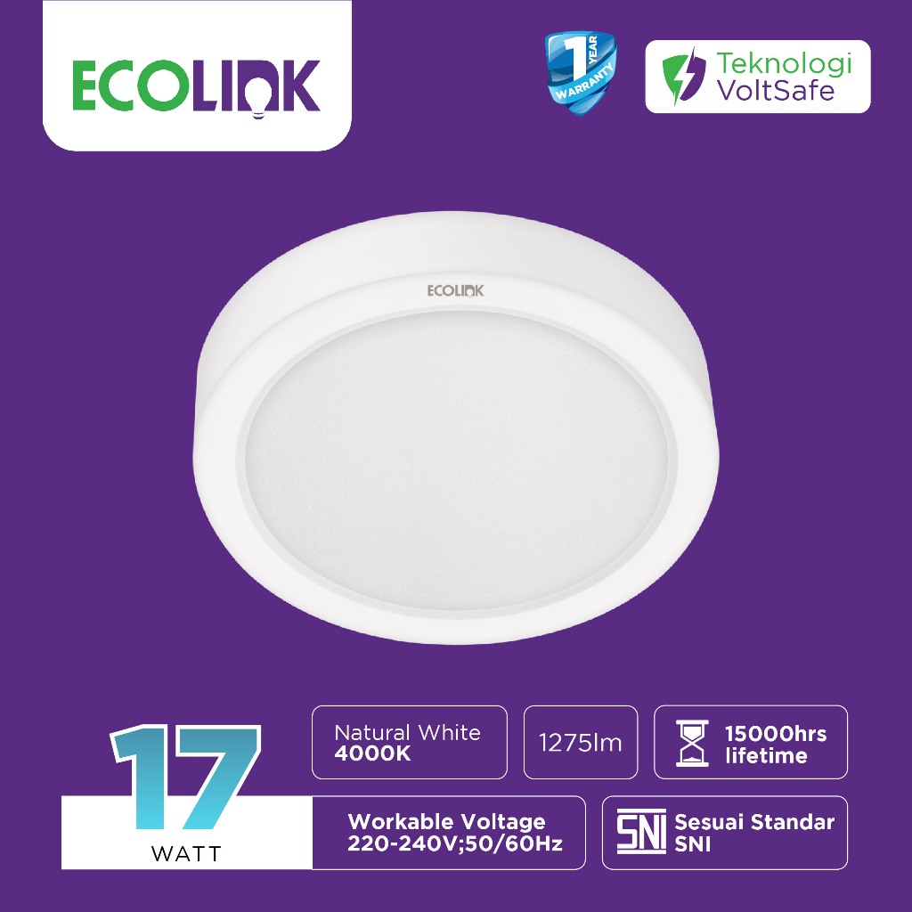 Jual Ecolink Lampu Plafon Bulat Outbow Downlight LED 17W Putih Natural | Shopee Indonesia
