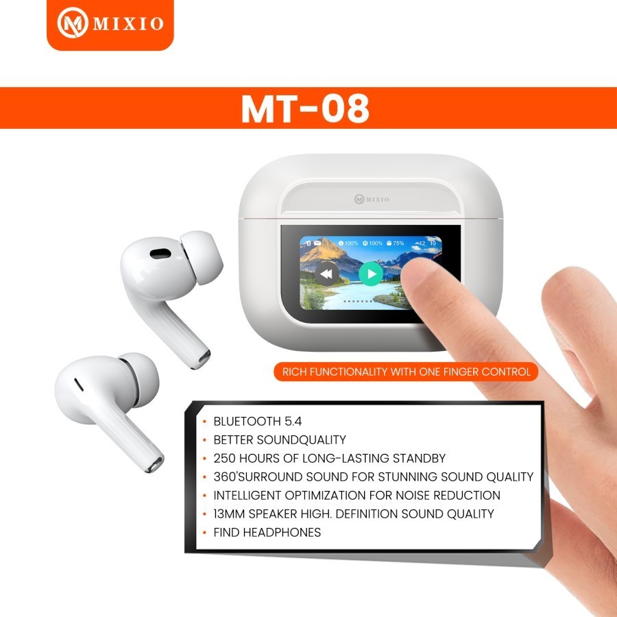 Jual MIXIO MT-08 LCD ANC TWS Bluetooth Headset Earphone Touch Screen V5 ...