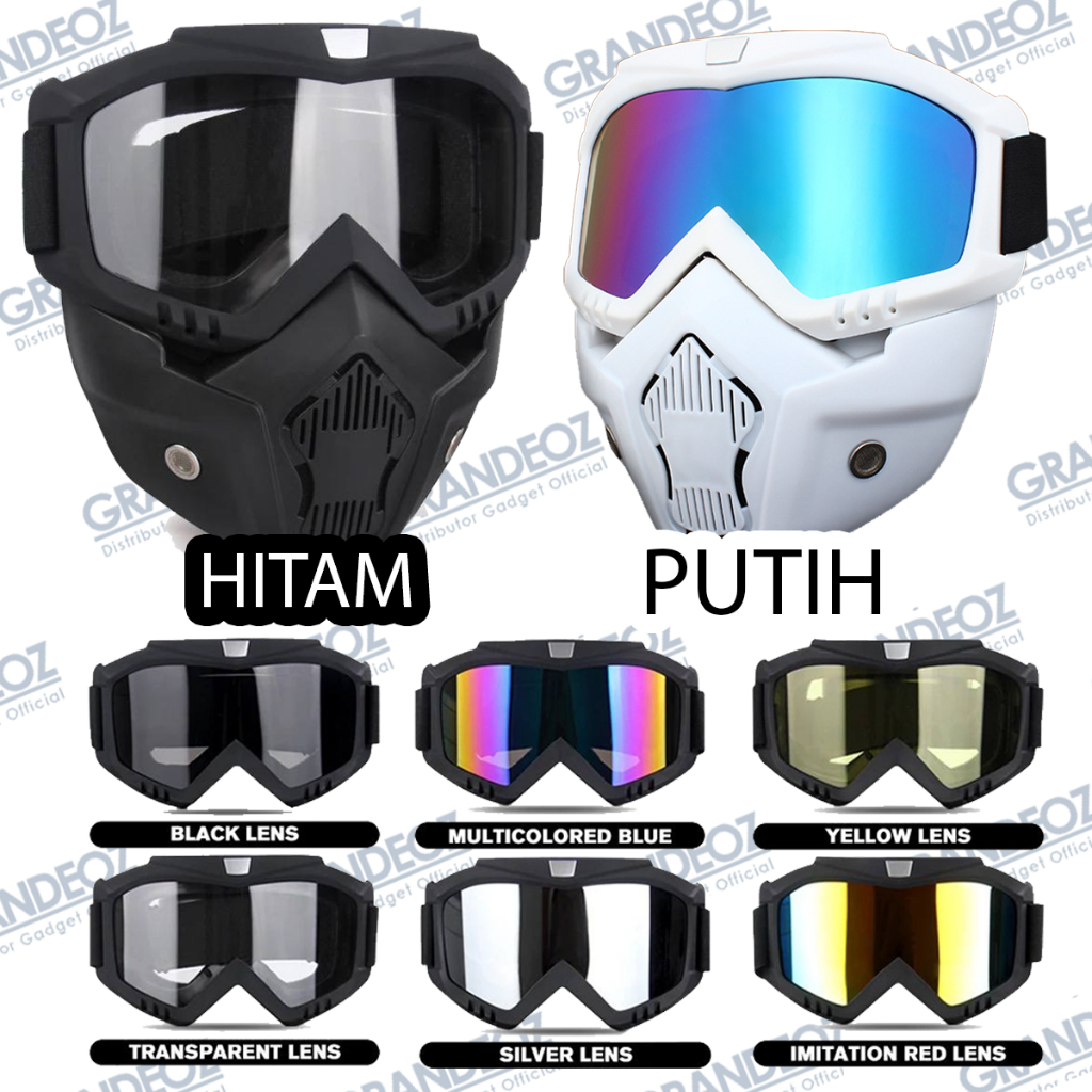 Jual Goggles Kacamata + Masker Full Face Helm Hitam / Putih Goggle Mask ...