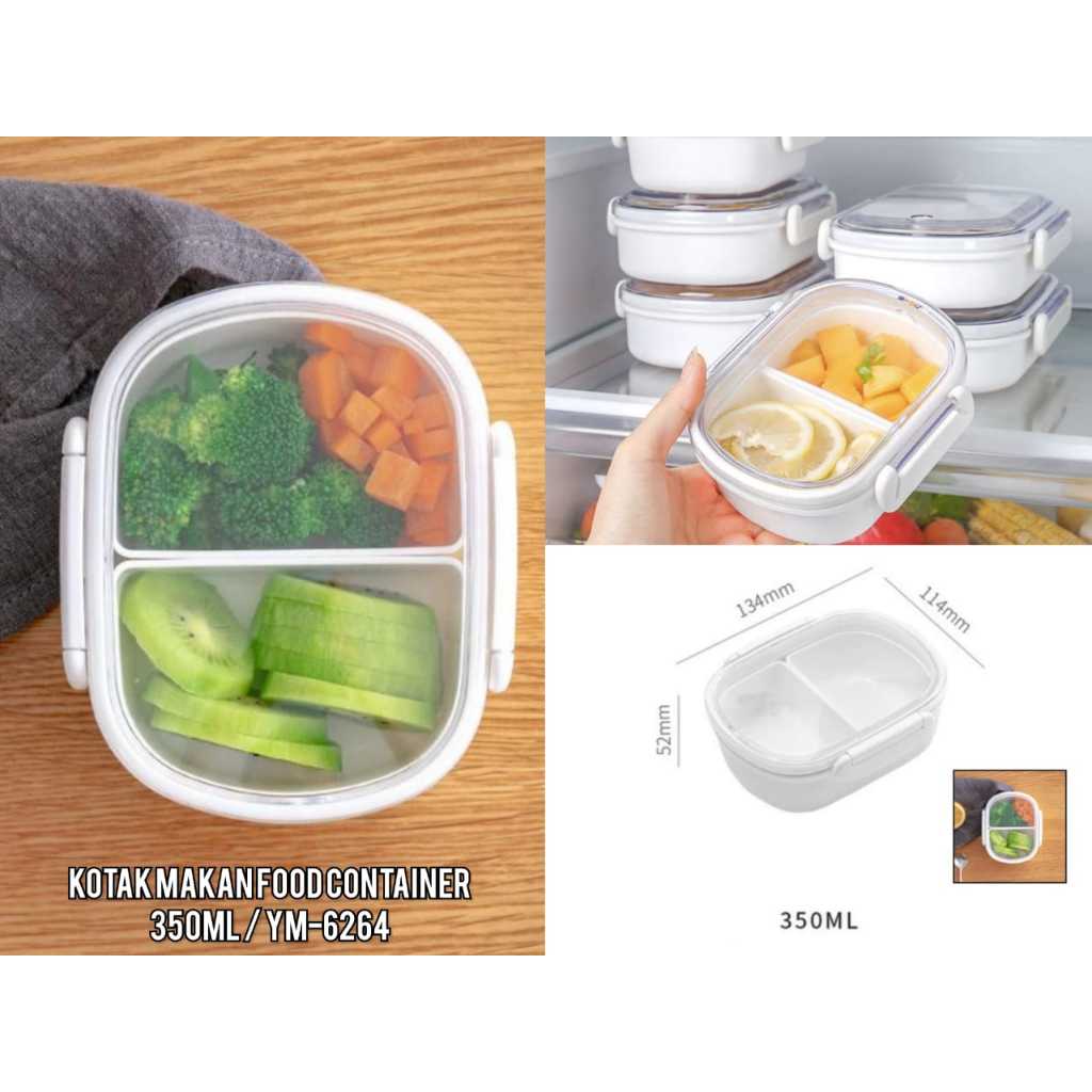 Jual Kotak Makan Food Container 350ML YM-6264 KM-02/Lunch Box Bento Kotak Bekal 2 Sekat White ...