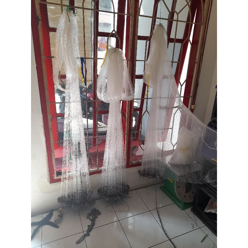 Jual jala ikan lobang 2 jari atau jala ikan 1"1/2 senar 0,40 panjang 2 ...