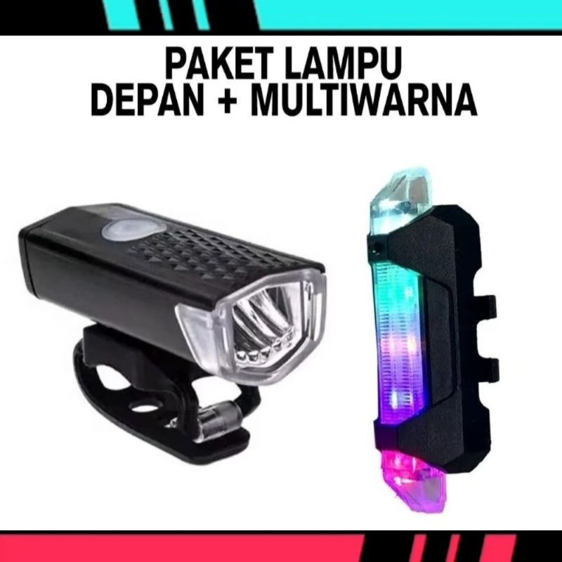 Jual Lampu LED Sepeda 1 Set Rechargeabale Depan Belakang | Shopee Indonesia