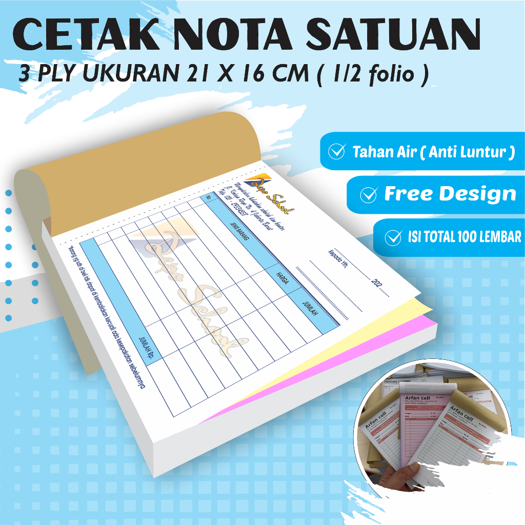 Jual Cetak nota custom 3 ply 1/2 folio 16x21 cm | Shopee Indonesia