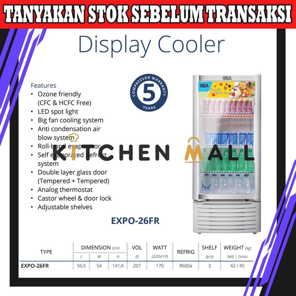 Jual GEA EXPO-26FR Display Cooler / Showcase 1 Pintu / Kulkas Kaca ...