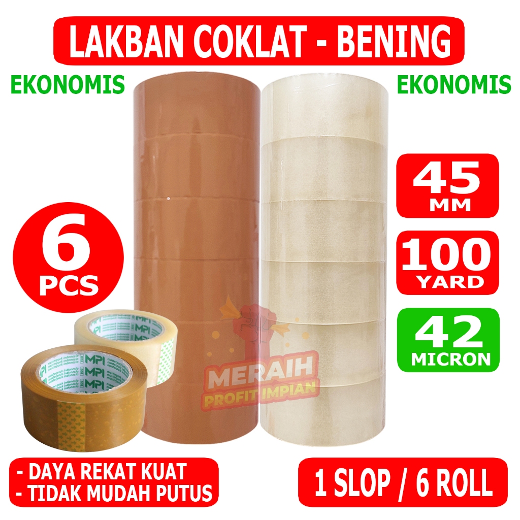 Jual 1 SLOP - Lakban Bening - Coklat 100 Yard - Lakban MPI 45 mm x 100 Yard - Paket Hemat ...