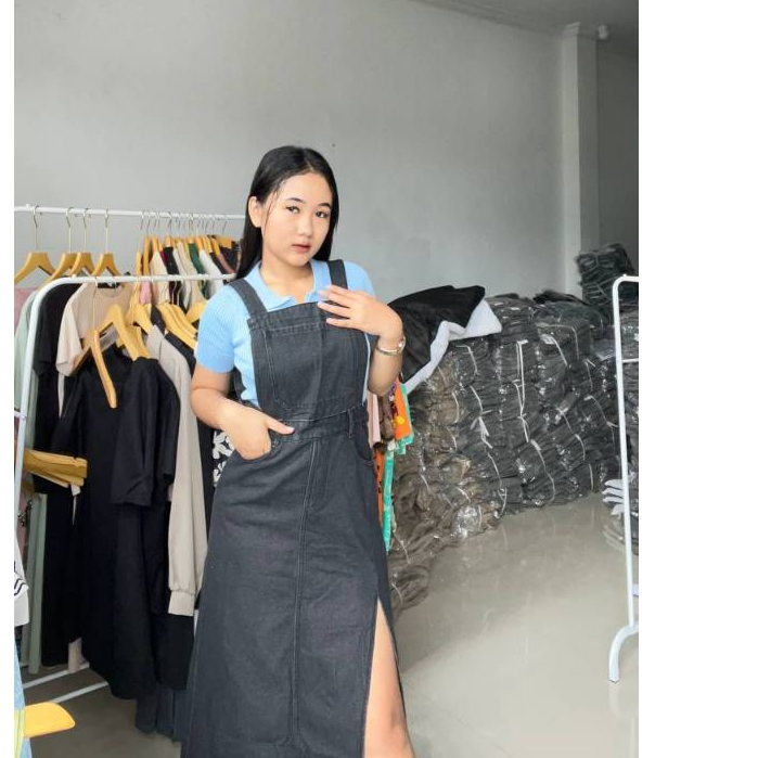 Jual JUMPSUIT WANITA OVERALL SKIRT DENIM ROK KODOK BELAHAN SAMPING-JP008 | Shopee Indonesia