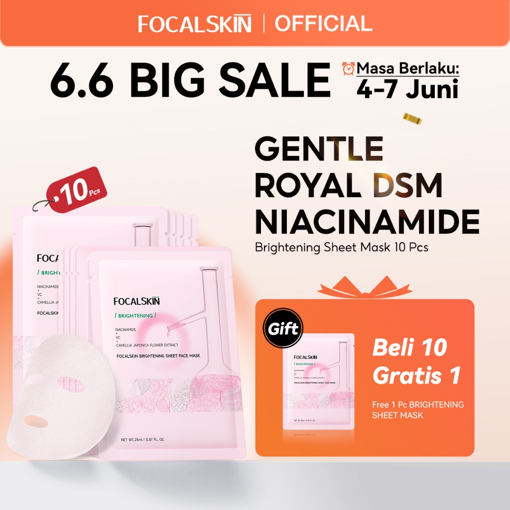 Jual FOCALSKIN Gentle Natural Brightening Sheet Mask 10pcs Licorice Vitamin C Niacinamide ...