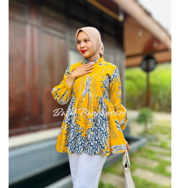 Jual ARWANDA Blouse Batik Kuning Bahan Katun Nyaman Busui dan Bumil OK ...
