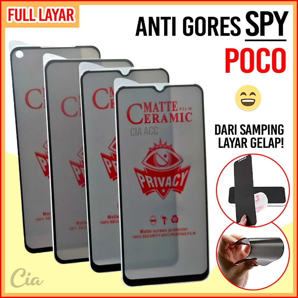 Jual Anti Gores SPY Poco X6 M6 F6 Pro 5G X5 X4 Hitam Gelap Keramik Ceramic Privacy Matte Full ...