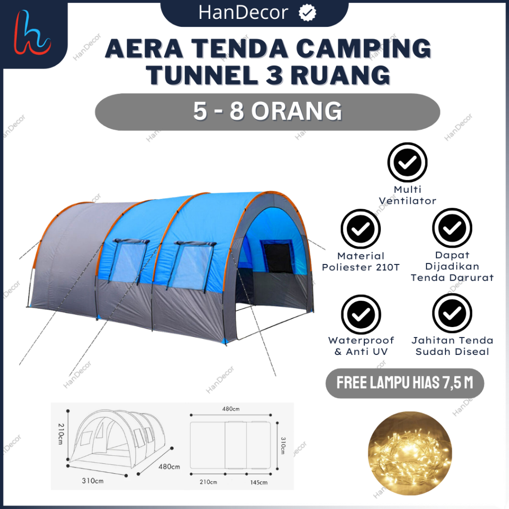 Jual AERA Tenda Tunnel Tenda Camping 5-8 orang 480x310x210cm - 3 ...