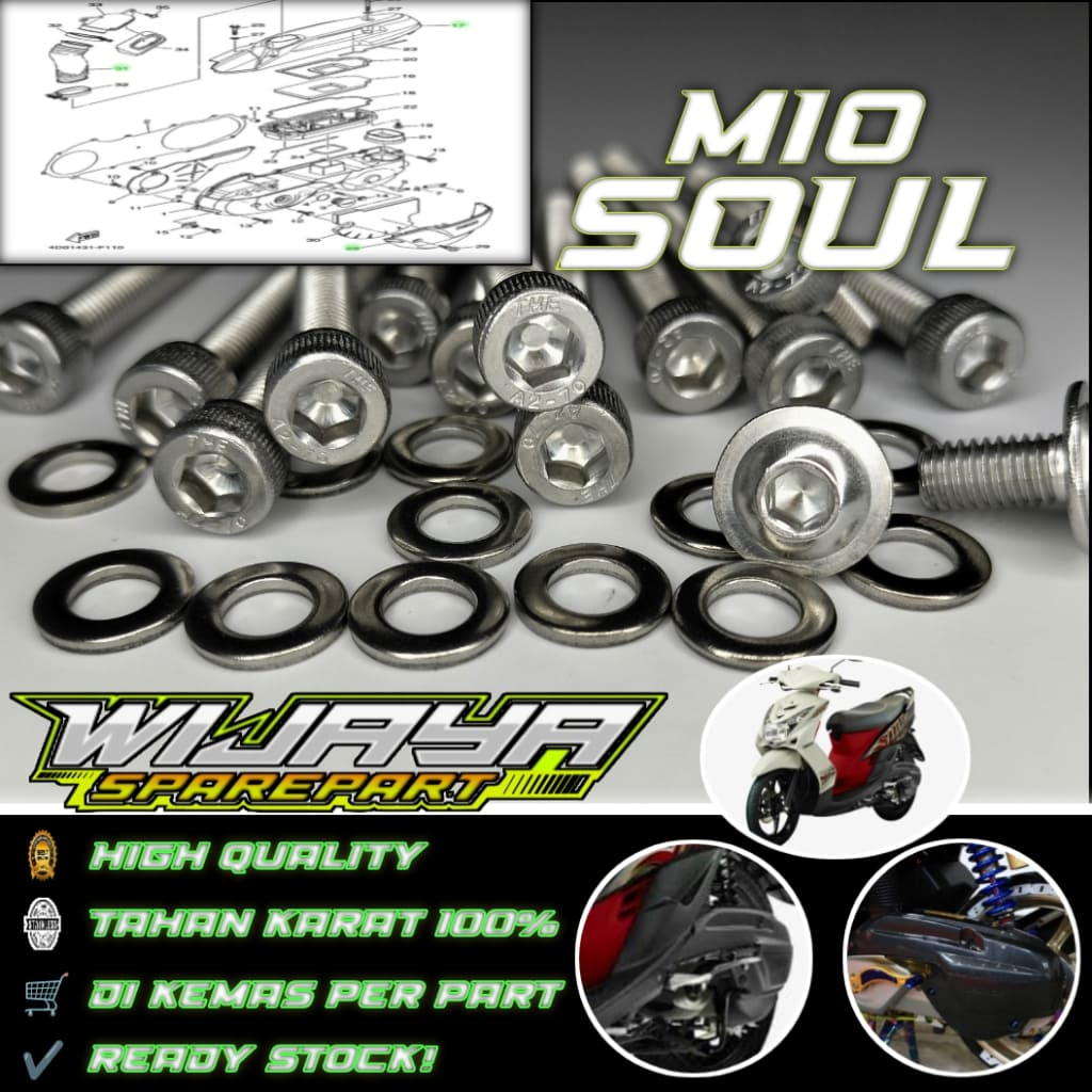 Jual Baut Set CVT Mio Soul Lama Baut L Stainless Crankcase Mio / COD ...