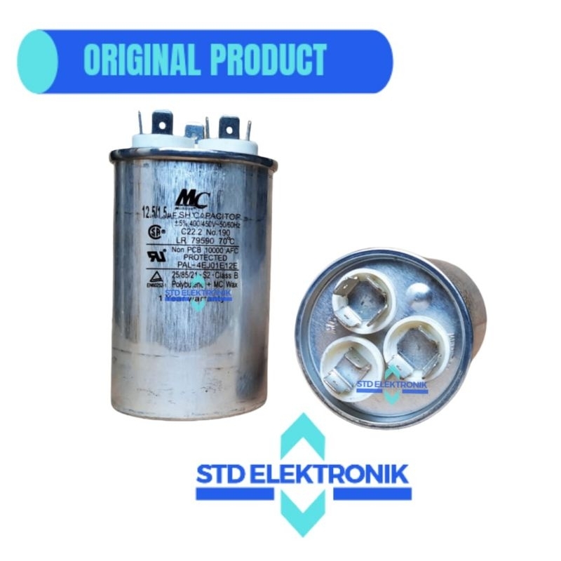Jual Kapasitor AC 1/2 PK 12,5/1,5 uf MC - Capasitor MC 12,5+1,5uf untuk ...