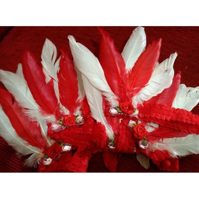Jual BANDANA BULU MERAH PUTIH BANDO HEADPIECE BULU KARNAVAL MERAH PUTIH ...