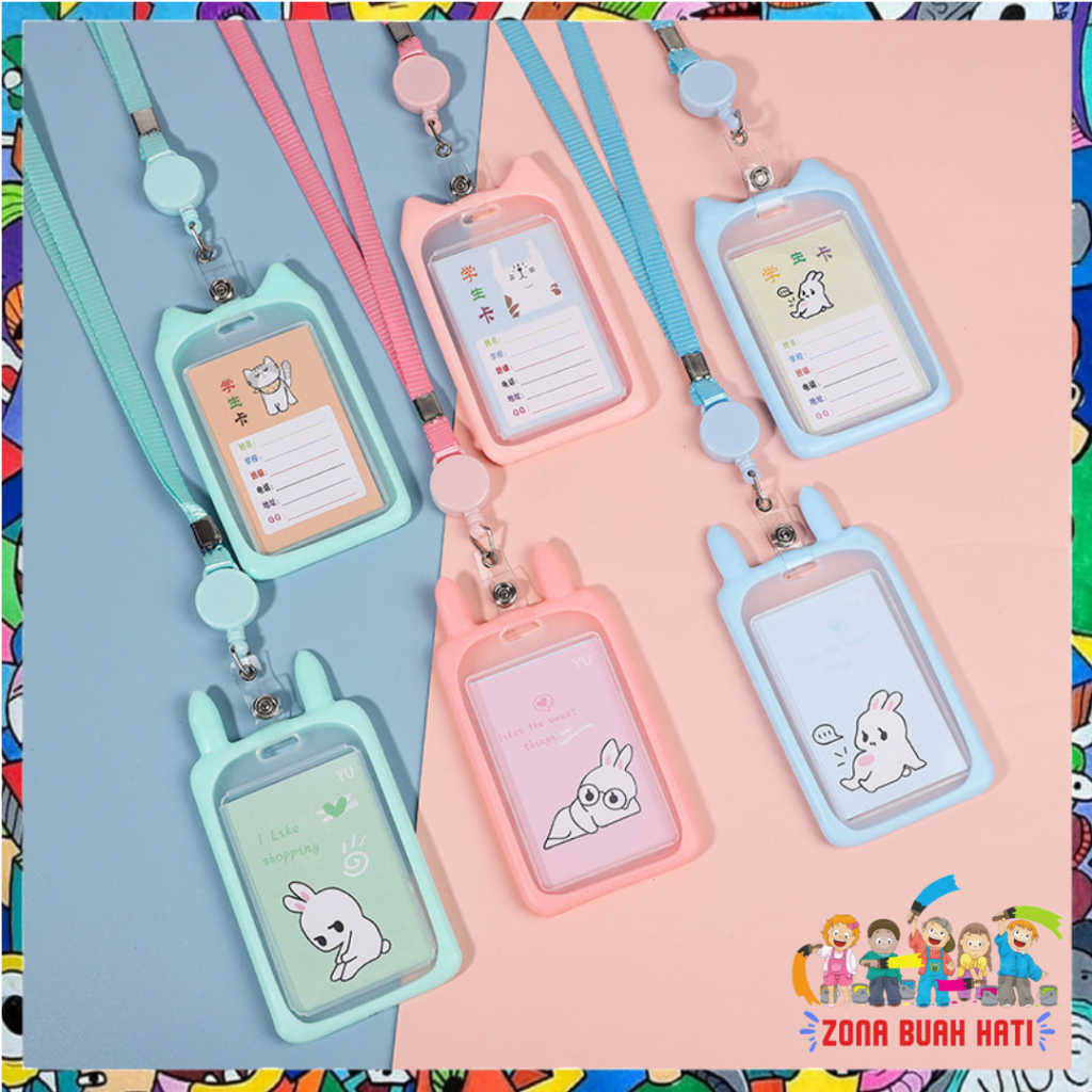 Jual ZBH Name Tag Lanyard Gantungan Kartu Motif Kucing Kelinci Akses ...