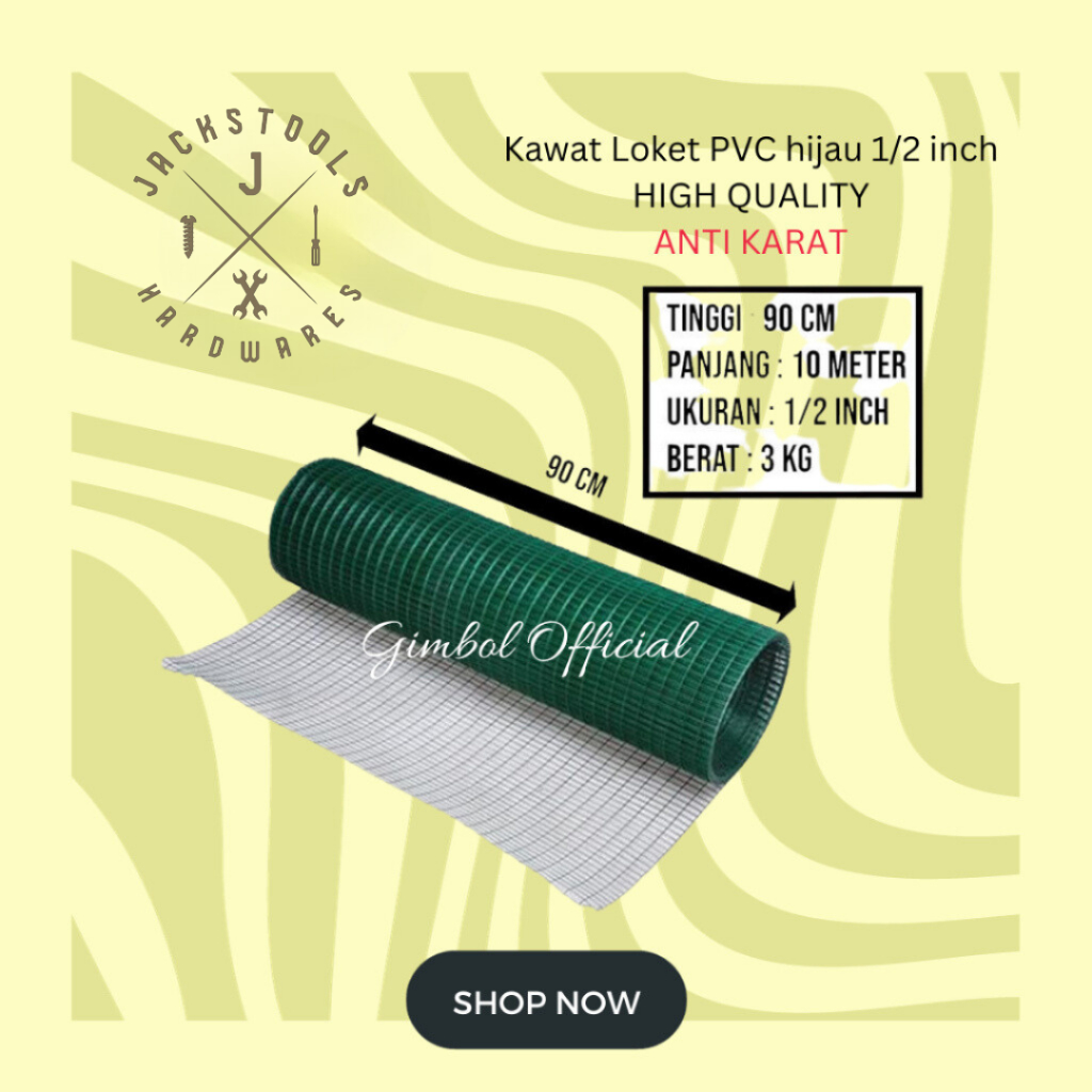 Jual Kawat Loket PVC Hijau 1/2 Inch | Kawat Kandang Ayam Burung Kawat ...