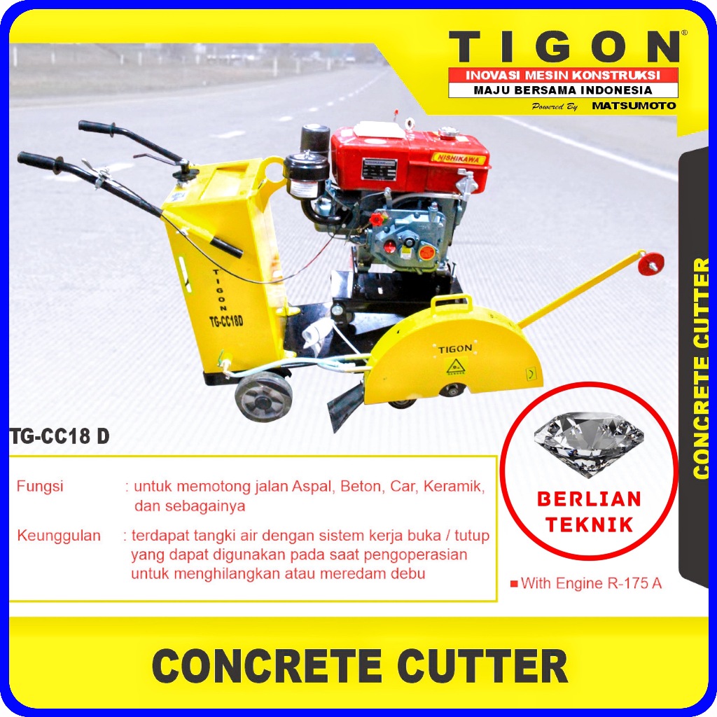 Jual Concrete Cutter Potong Aspal Tigon TG-CC 18 D + Mesin Diesel 7 HP ...