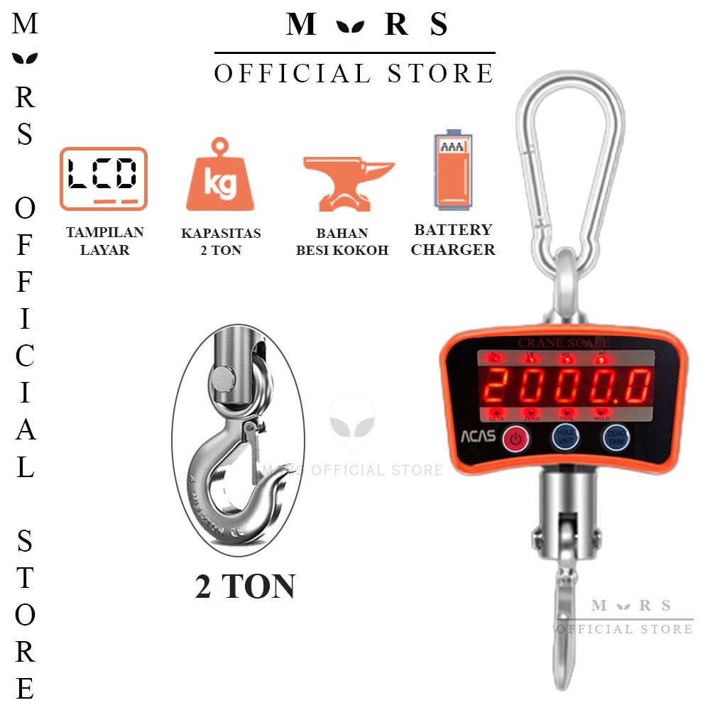 Jual OCS-B2T Timbangan Gantung Digital Kapasitas 2TON Elektronik Free Charger Besi Digital Koper ...