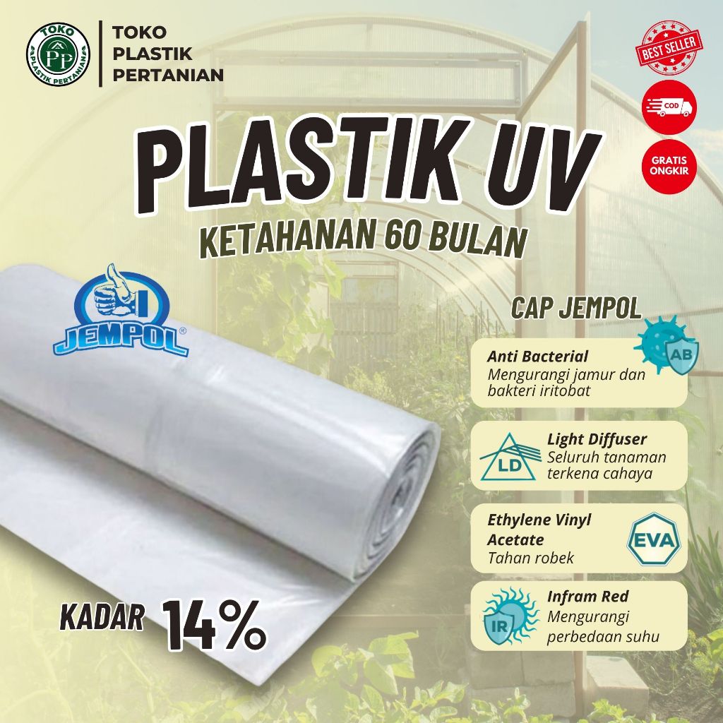 Jual Plastik UV Green house Tebal 200 Micron Lebar 6 Meter Ketahanan 60 ...