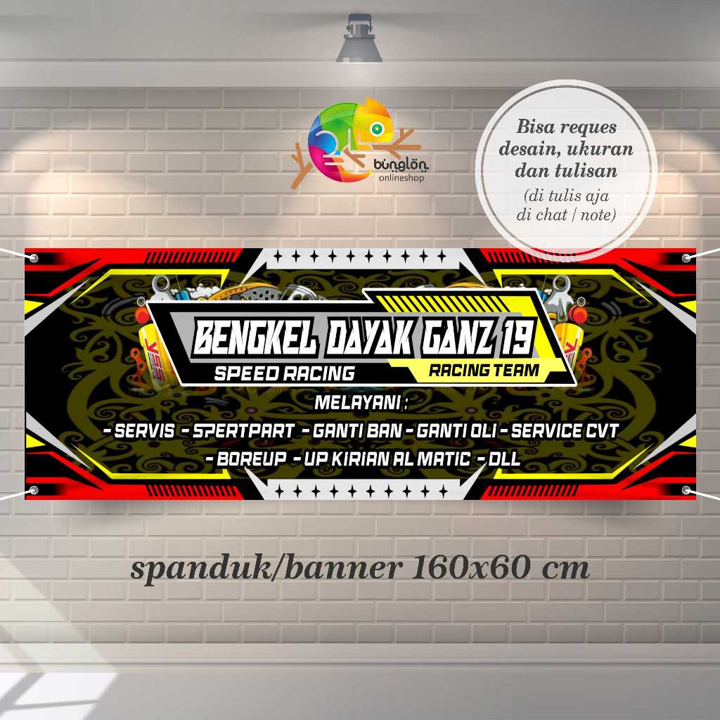 Jual Spanduk Banner Bengkel Speed Racing Free Custom Desain | Shopee ...