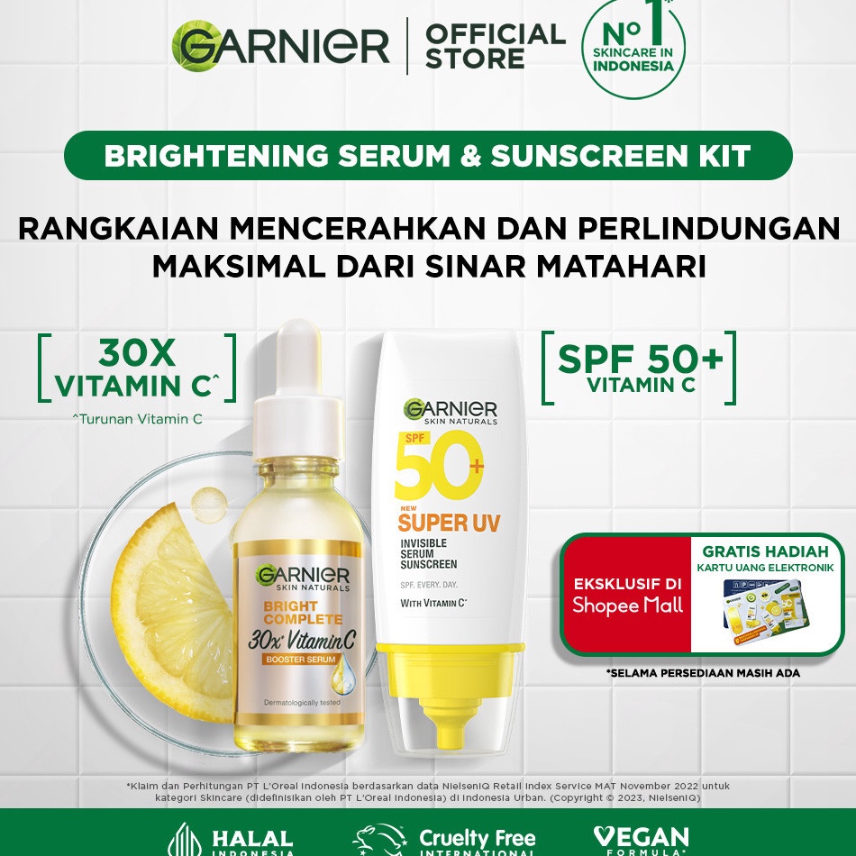 Jual Paket Garnier Bright Complete Vitamin C Serum Sunscreen Kit Bright ...