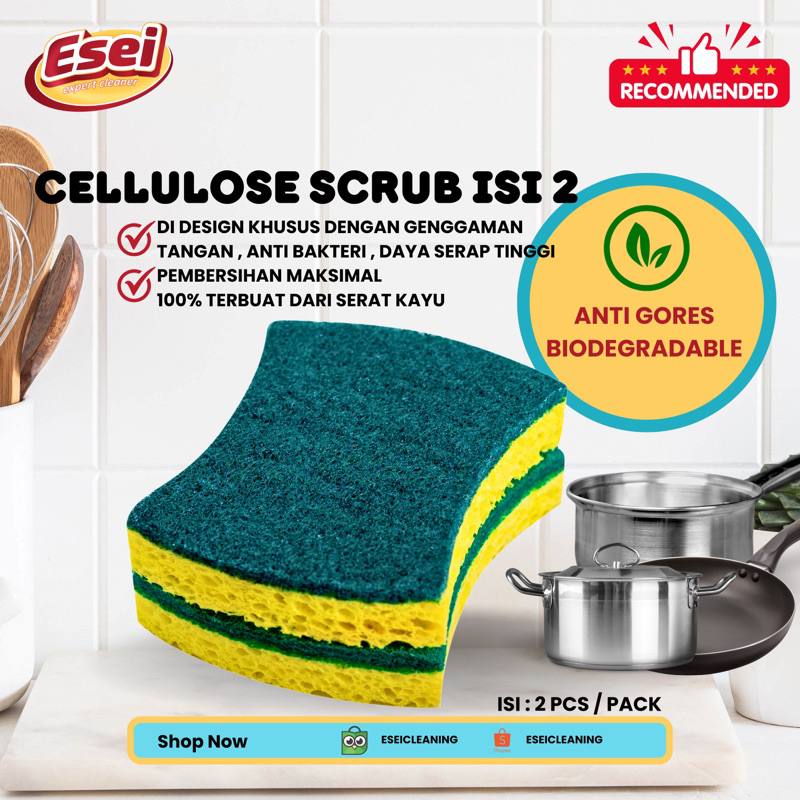 Jual Heavy Duty Scrub Sponge Cellulose (Spon Serat Kayu) -- isi 2 ...