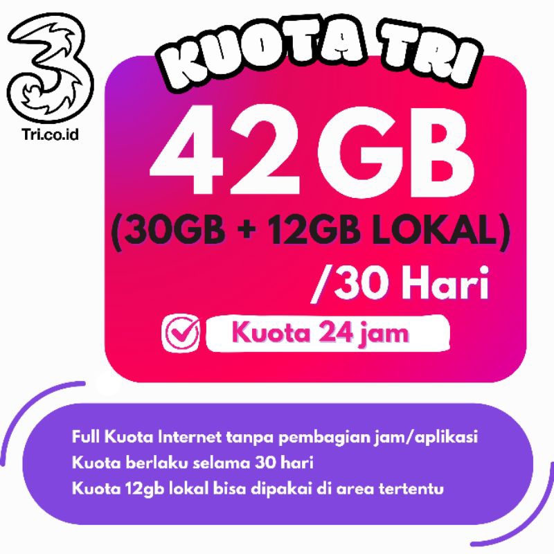 Jual PAKET INTERNET KUOTA TRI 100GB NASIONAL 30HARI | Shopee Indonesia