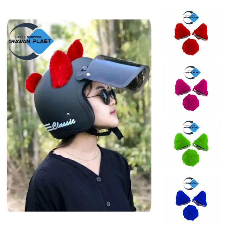 Jual Kuping helm unik FULL BULU + BUNTUT, bogo, full face, half face ...