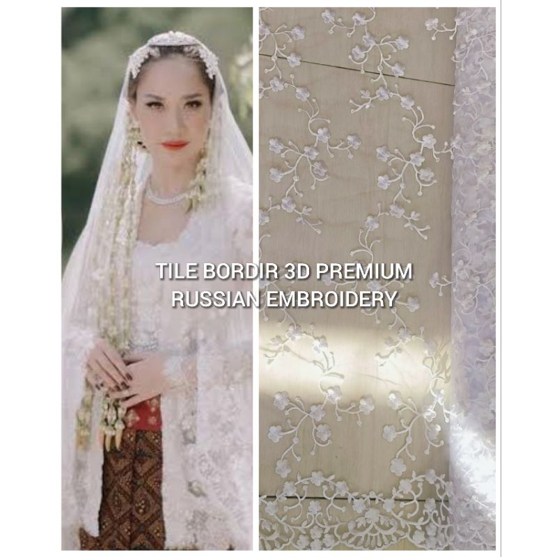 Jual Tile Putih Bordir 3d timbul Tebal Russian Tulle Berta lady BCL ...