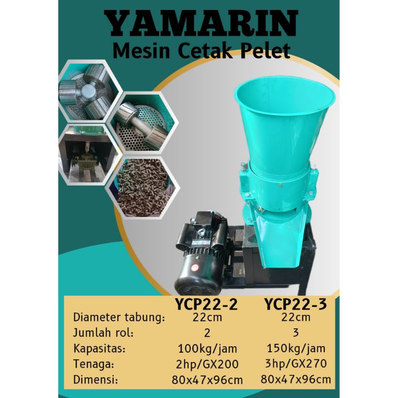 Jual Mesin cetak pelet 3 rol. bodi 22cm. pelet 4mm. komplit dinamo 3hp ...