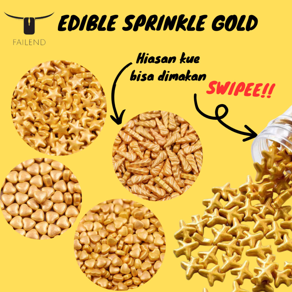 Jual Sprinkles trimit springkel 10gr hati bintang unicorn gold emas ...