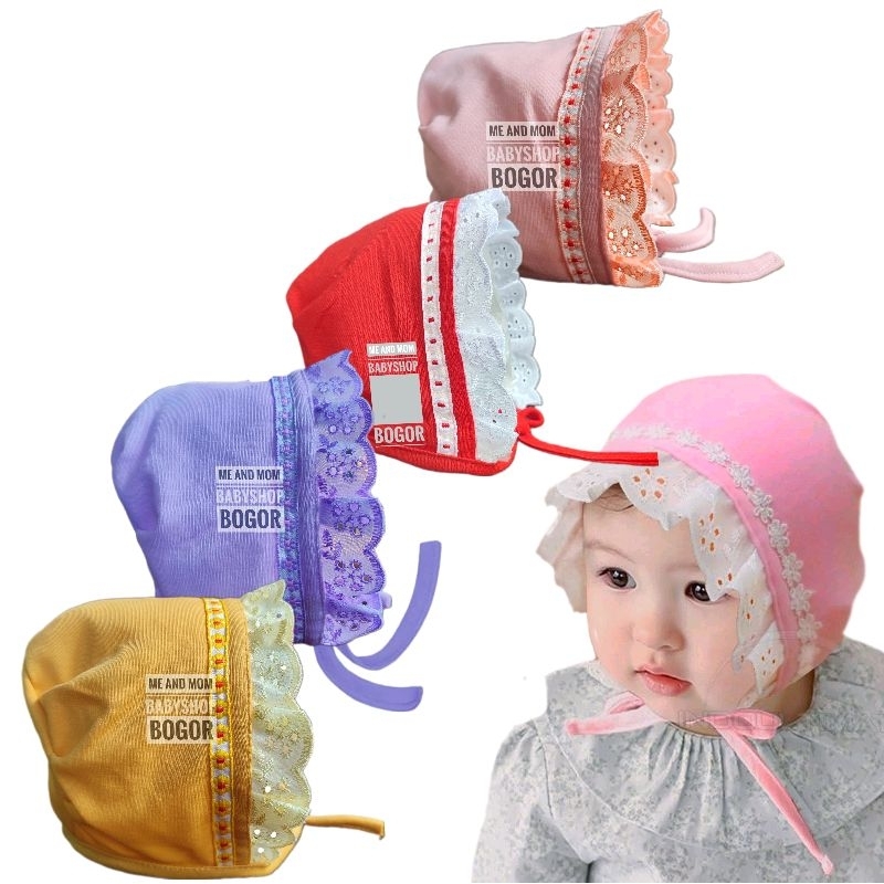 Jual OKIYO Topi bonnet bayi atau kupluk bayi renda, usia 0-6 bulan ...
