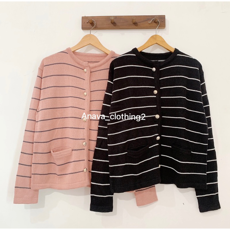 Jual ELLENA CARDIGAN STRIPE OVERSIZED SWEATER RAJUT | Shopee Indonesia