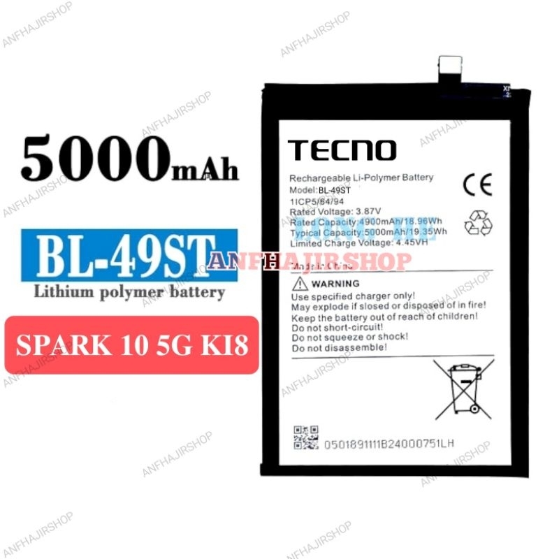 Jual BATRE BATERAI TECNO SPARK 10 5G KI8 BL-49ST BATRAI BATTERY TECNO ...