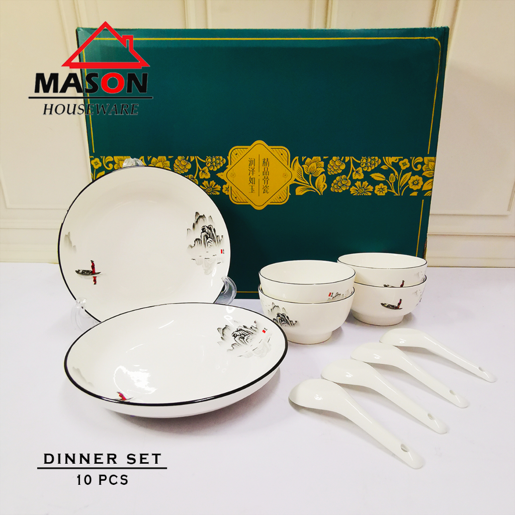 Jual DINING SET / PIRING MANGKOK SET / SET HAMPERS 10PCS MOTIF ASIA ...