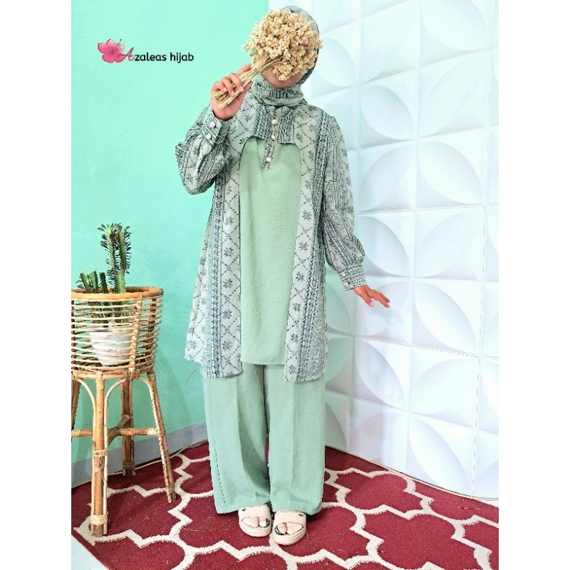 Jual ONE SET HIJAB SEGI EMPAT BLOUSE MOTIF ETNIK CRINKLE LIVIA SETCEL ...