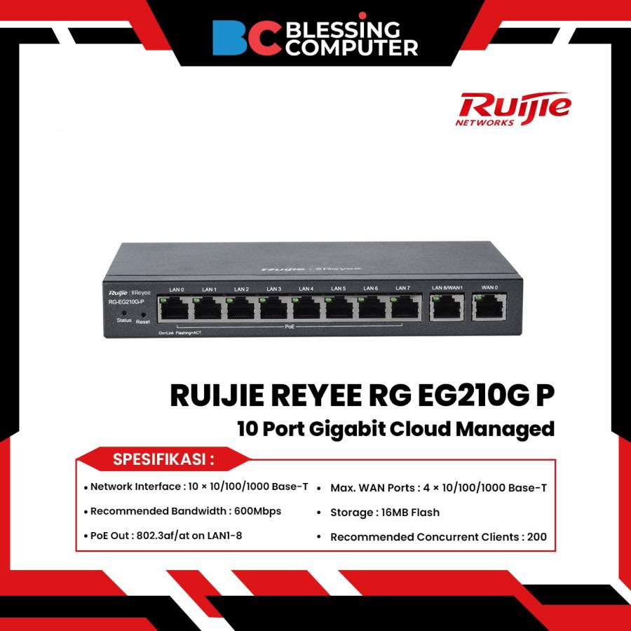 Jual RUIJIE REYEE RG EG210G P 10 Port Gigabit Cloud Managed Router ...