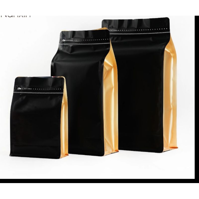 Jual Kemasan Kopi Standing Pouch Zipper + Valve Kombinasi Hitam + Gold Premium - Murah | Shopee ...