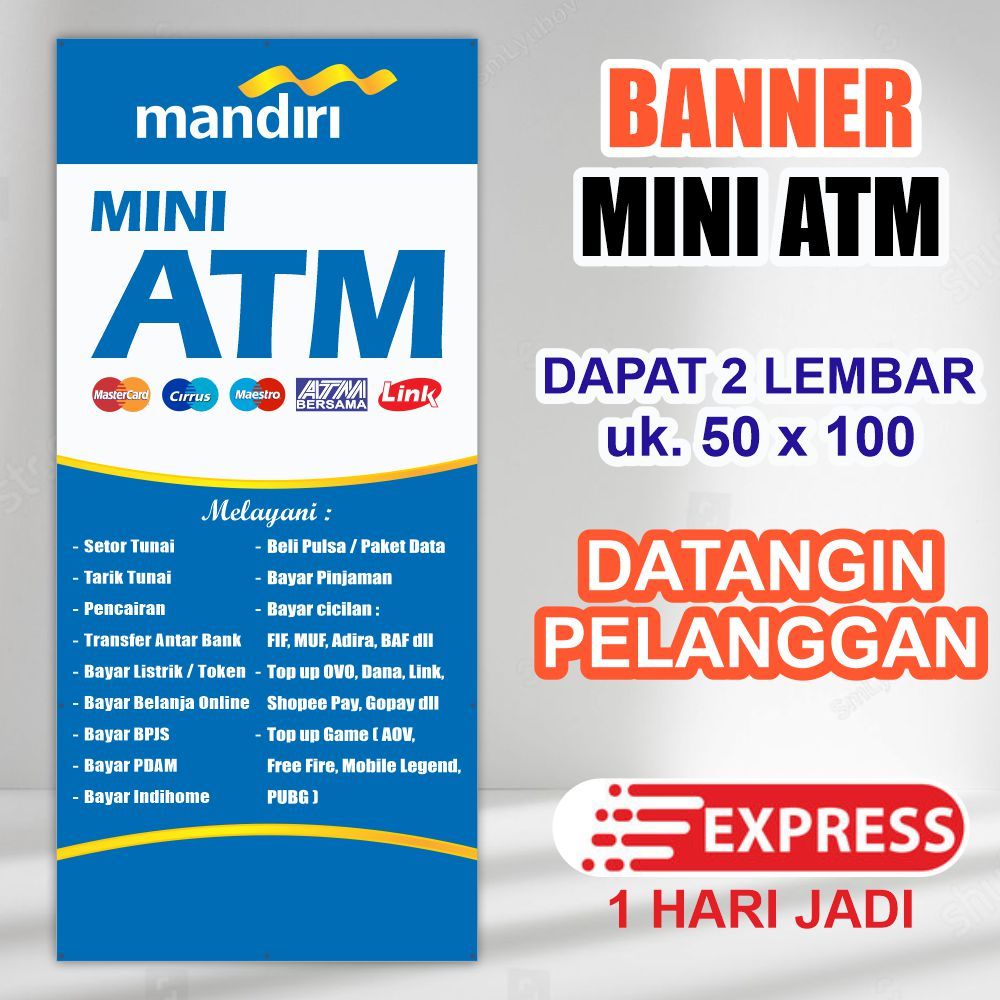 Jual CETAK Banner Spanduk Mini ATM Dapat 2 Lembar Ukuran 50 x 100 Cm ...