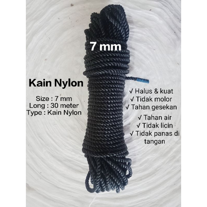 Jual Tali Tambang Kain Nylon 7 mm warna hitam.. panjang 30 meter ...