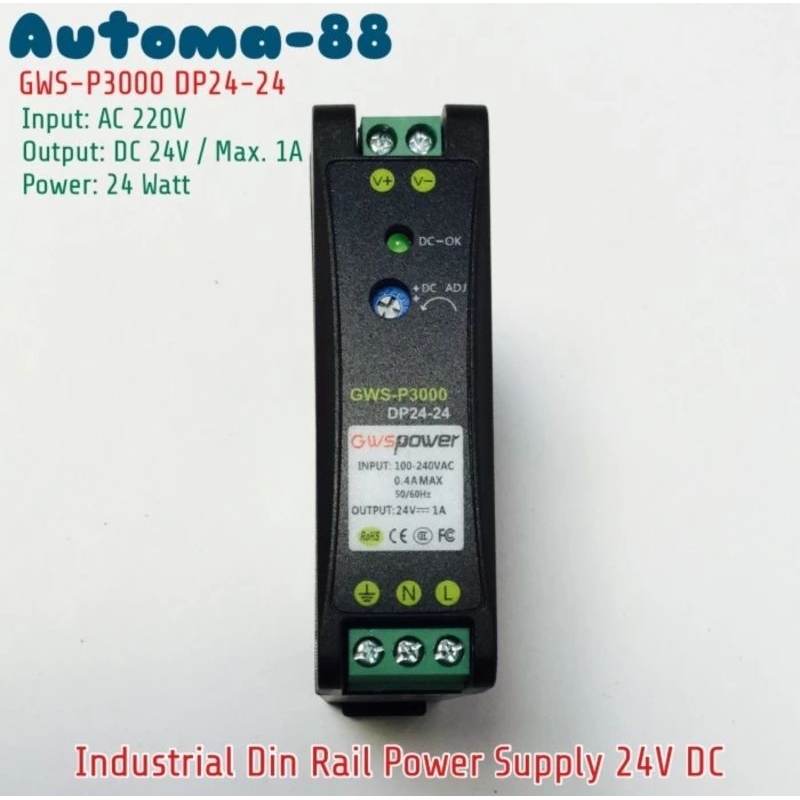 Jual Industrial Power Supply GWS DP-24-24 DC 24V 24W 1A Din Rail ...