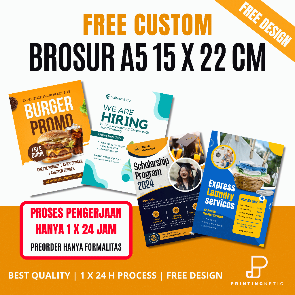 Jual (FREE DESIGN) Custom Brosur A5 Full Colour Ukuran 15 x 22 cm ...