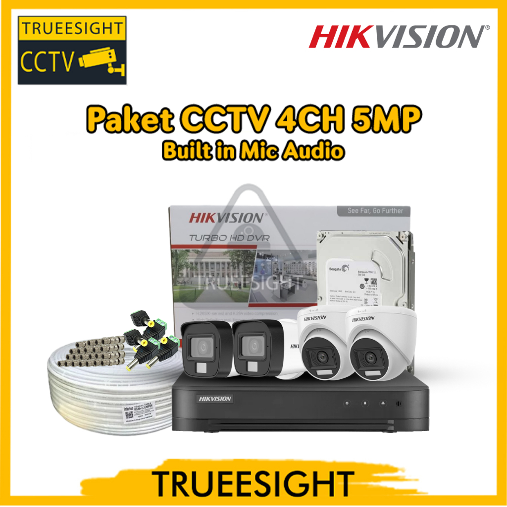 Jual Paket Pasang 4ch HIKVISION Built in Mic Audio 5MP | Shopee Indonesia