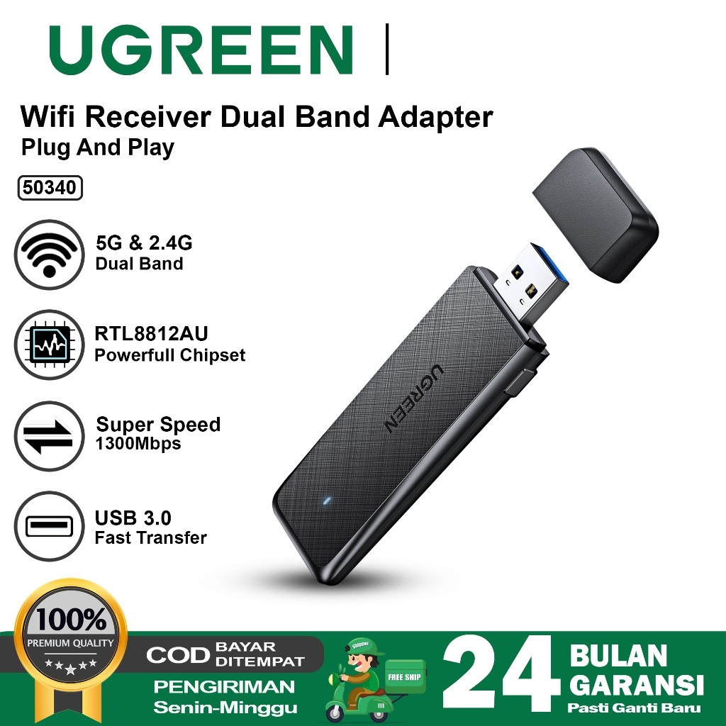 Jual Ugreen AC1300 Dual Band Wifi Network Adapter 50340 | Shopee Indonesia