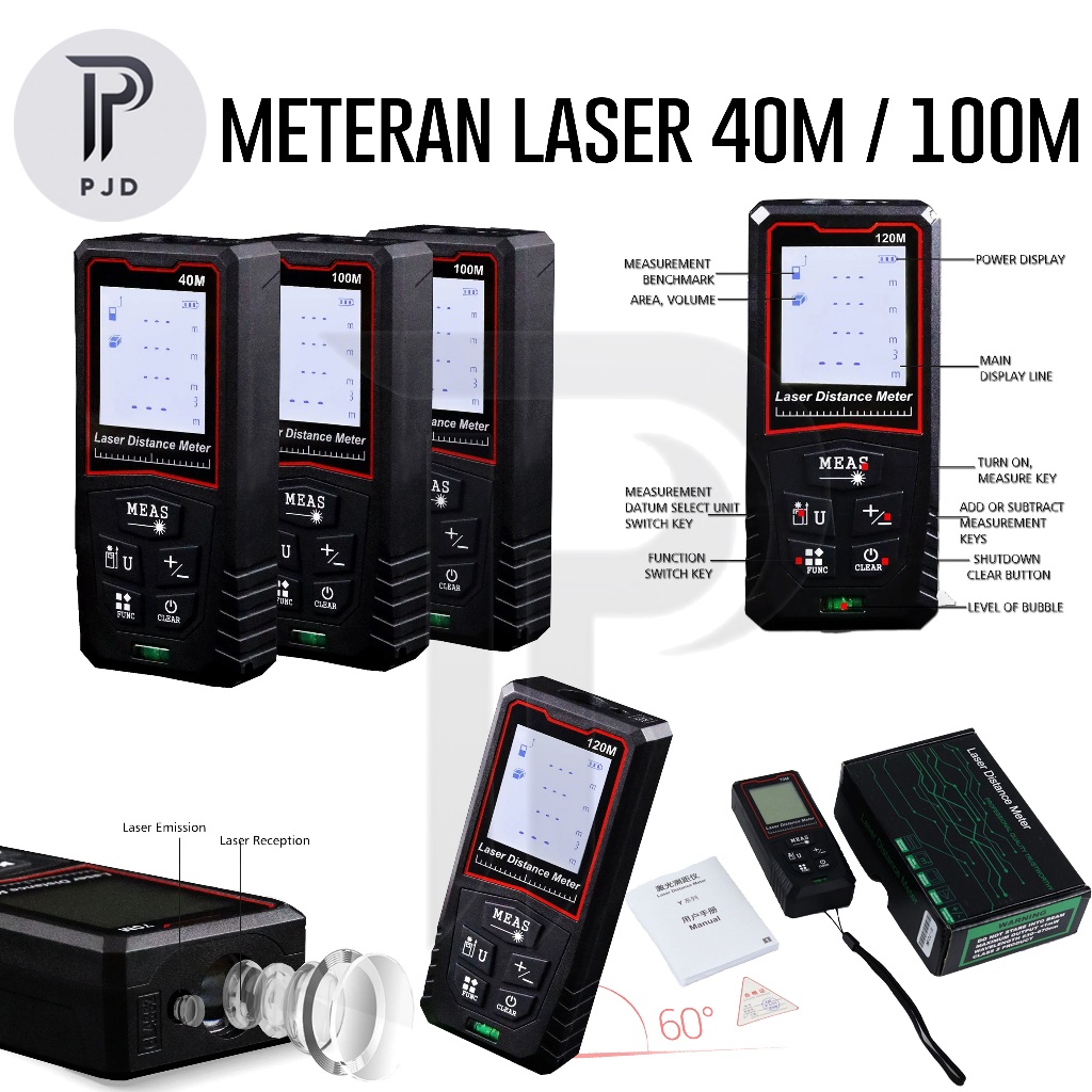 Jual Alat Ukur Jarak Laser Meteran Digital Distance 40 80 100 120 Meter ...