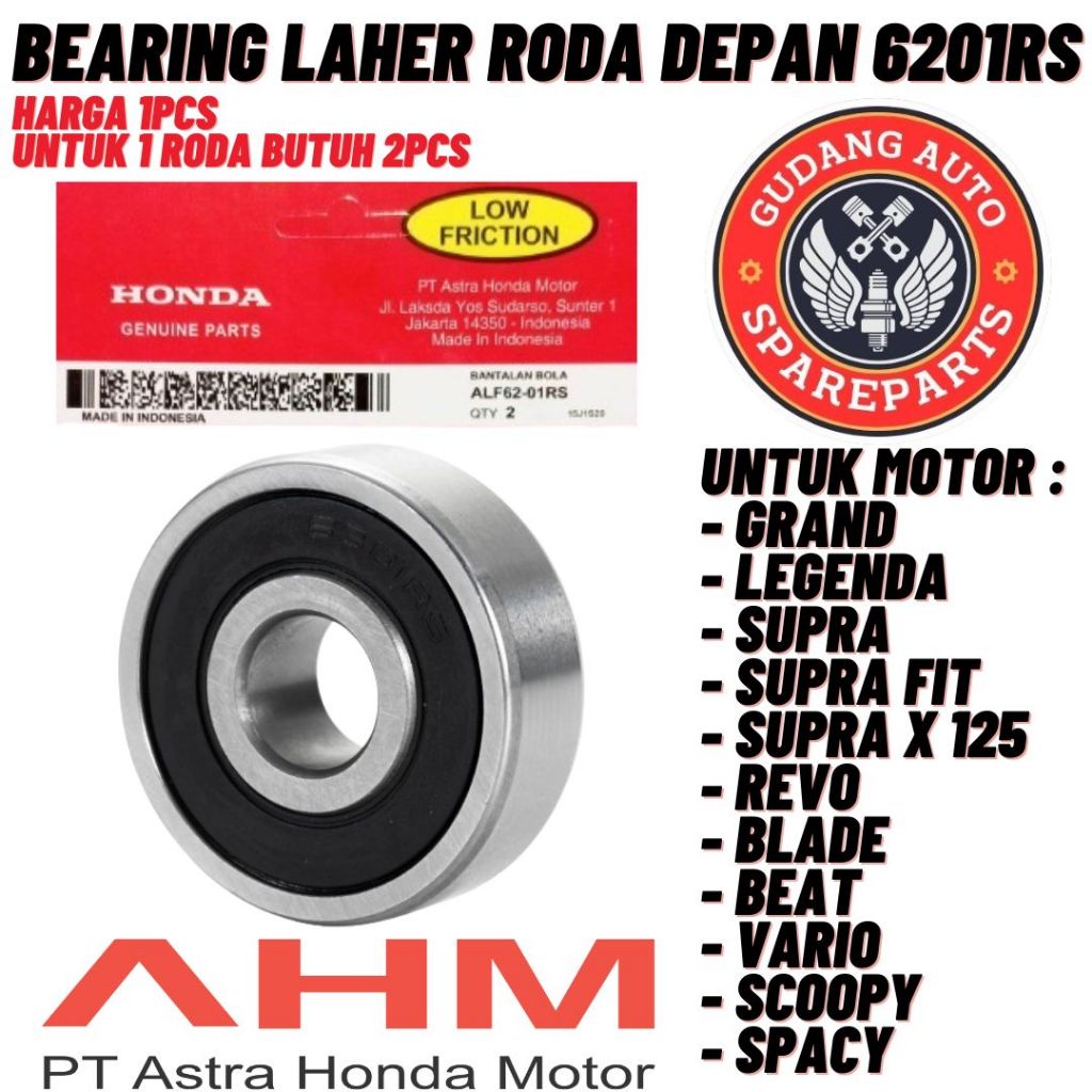 Jual Original AHM Bearing Laher Roda Depan 6201RS Honda Grand Legenda ...