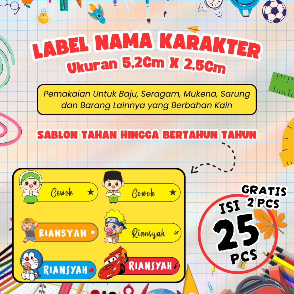 Jual 27pcs Label Nama Berkarakter Pakaian Sablon Setrika | Sablon Nama ...